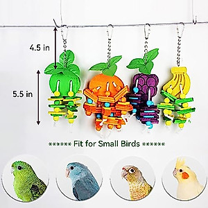 JSLZF Bird Chewing Toy for Cockatiel Conure Wood Block Toy Parrot Cage Toys Hanging Foraging Budgie Bite Toy for Parakeet Small (4PCS Fruit Shape)