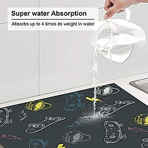 Graffiti Skateboard Printed Drying Mat For Kitchen Ultra Absorbent Microfiber Dishes Drainer Mats Non-Slip Silicone Quick Dry Pad - 18 X 16inch