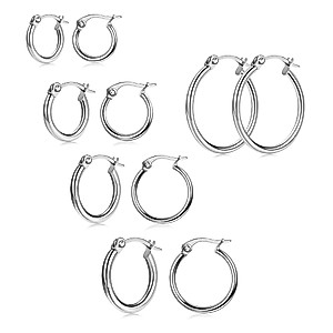 JOERICA 5 Pairs Small Hoop Earrings Set 925 Sterling Silver Post Clasp Hoop Earrings for Women Men 8mm, 10mm, 12mm, 15mm, 20mm