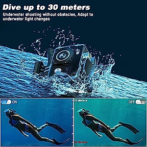 HiDectee Action Camera 4K 30FPS Sports Camera, 170° Wide-Angle 30M Waterproof Underwater Camera with 2.4G Remote Control, Built-in WiFi, 2 Batteries, 32G SD Card and Helmet Mount Accessories Kits
