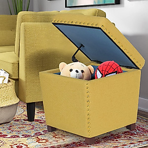 Adeco Square Storage Ottoman with Hinged Lid, Modern Accent Bench Footrest Stool, Coffee Table for Living Room Bedroom,Yellow Large