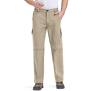 Hiking Pants for Men Convertible Zip Off Boy Scout Quick Dry Lightweight Cargo Travel Safari Pants (6088 Khaki 38)