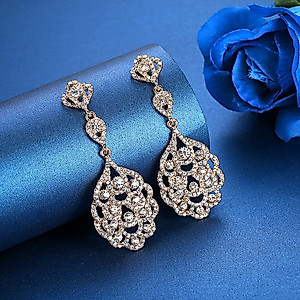 Zinc mecresh Wedding Teardrop Dangle Earrings Crystal Rhinestone Beaded Chandelier Earrings for Brides Gold