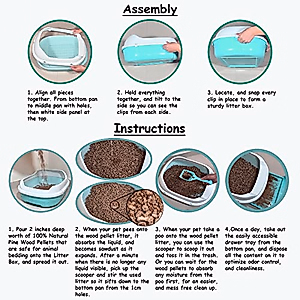 Tom & Sora Creations Large Sifting Litter Box Optimized for Pine Pellet Litter - Cat, Kitten, Rabbit and Other Small Animals, Drawer System, Odor Control, Easy to Clean (Turquoise)