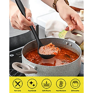 3 Pcs Silicone Kitchen Utensils Set, Soup Ladle-Pasta Fork-Slottede Spoon, Nonstick BPA Free High Heat Resistant Cooking Utensils for Mixing, Serving, Draining, Turning, Stirring