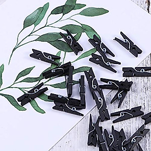 VORCOOL 100pcs Mini Wooden Pegs Photo Paper Craft Clips Laundry Clothespins Black