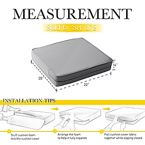 NICETOWN 2 Pack 22 x 20 x 4 inch Patio Chair Cushion Covers for Outdoor Furniture, Fade Safe Long Lasting Patio Furniture Cushion Covers Replacement for Indoor Outdoor with 4 Buckle Straps, Grey