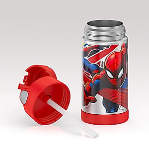 THERMOS FUNTAINER 12 Ounce Stainless Steel Vacuum Insulated Kids Straw Bottle, Spiderman