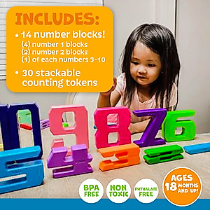Skoolzy Number Blocks & Counting Coins 44 Piece Set, Toddler Toys Preschool Learning Activities Montessori Toys for Ages 18 Months+