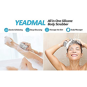 Exfoliating Silicone Body Scrubber, Hair Scalp Massager, 2 in 1 Bath and Shampoo Brush for Men, Women,Baby Sensitive Skin Care, Easy to Clean, Lather Nicely, More Hygienic 1 Pack (Gray)