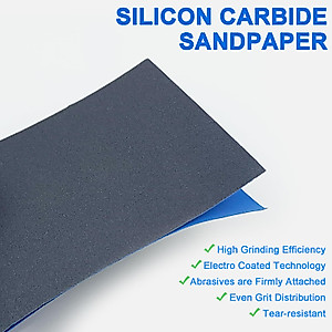 HIHANG Sandpaper Wet Dry Waterproof Sand Paper Assortment, 50 Pcs 320 to 3000 Grit Sanding Sheets 9x3.6 Inch for Automotive Polishing Wood Furniture Finishing and Metal Sanding