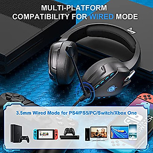 PHOINIKAS Wireless Bluetooth Gaming Headset, Stereo Over Ear Headphones with Detachable Noise Canceling Mic, 3.5mm Cable Wired for PS4, Xbox One, PC, Nintendo Switch, Bluetooth for Phone, up to 40h