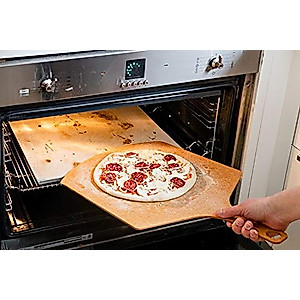 Augosta Pizza Stone for Oven and Grill, Free Wooden Pizza Peel paddle, Durable and Safe Baking Stone for grill, Thermal Shock Resistant cooking stone, 15 x 12 Inch