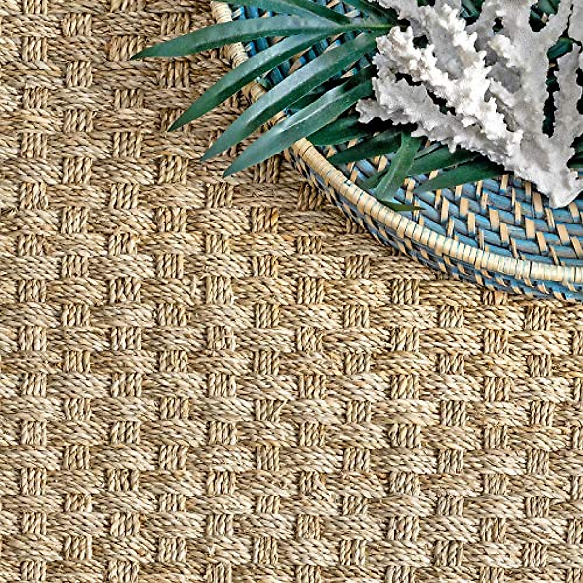 nuLOOM Hesse Checker Weave Seagrass Area Rug, 10' x 14', Natural