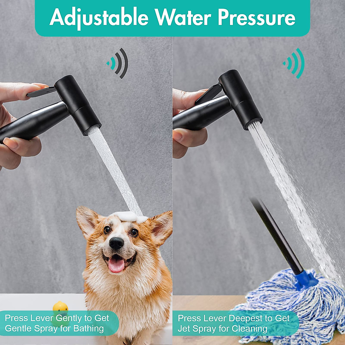 BARROCK Handheld Bidet Sprayer for Toilet, Stainless Steel Metal Made Baby Cloth Diaper Spraying Kit, Bathroom Toilet Bidet Attachment Set for Bathing Pets and Feminine Hygiene, Matte Black