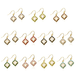 Gold Dangle Earrings: Black Diamond Drop Dainty Rhombus Bohemian Fashion Jewelry for Women Girls Teen (dark black)