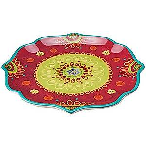 Certified International Tunisian Sunset Round Scallop Shaped Platter, 13.25", Multicolored, Large