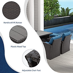 HOMREST 6 Pieces Patio Furniture Sets Clearance, Patio Dining Sofa Set Outdoor Sectional Sofa Conversation Set All Weather Wicker Rattan Couch Dining Table & Chair (Blue)