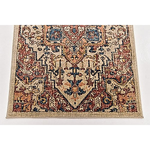 Unique Loom Oslo Collection Distressed Botanical Medallion Beige Runner Rug (3' x 13')