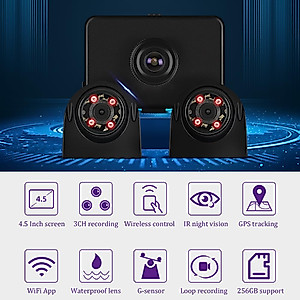 VSYSTO 3CH Truck Dash Camera DVR 4.5'' Monitor with WiFi GPS and Waterproof Backup Video Recorder- 1080P HD Front, Sides, and Rear View Security Infrared Night Vision Cameras for Truck RV Trailer Van
