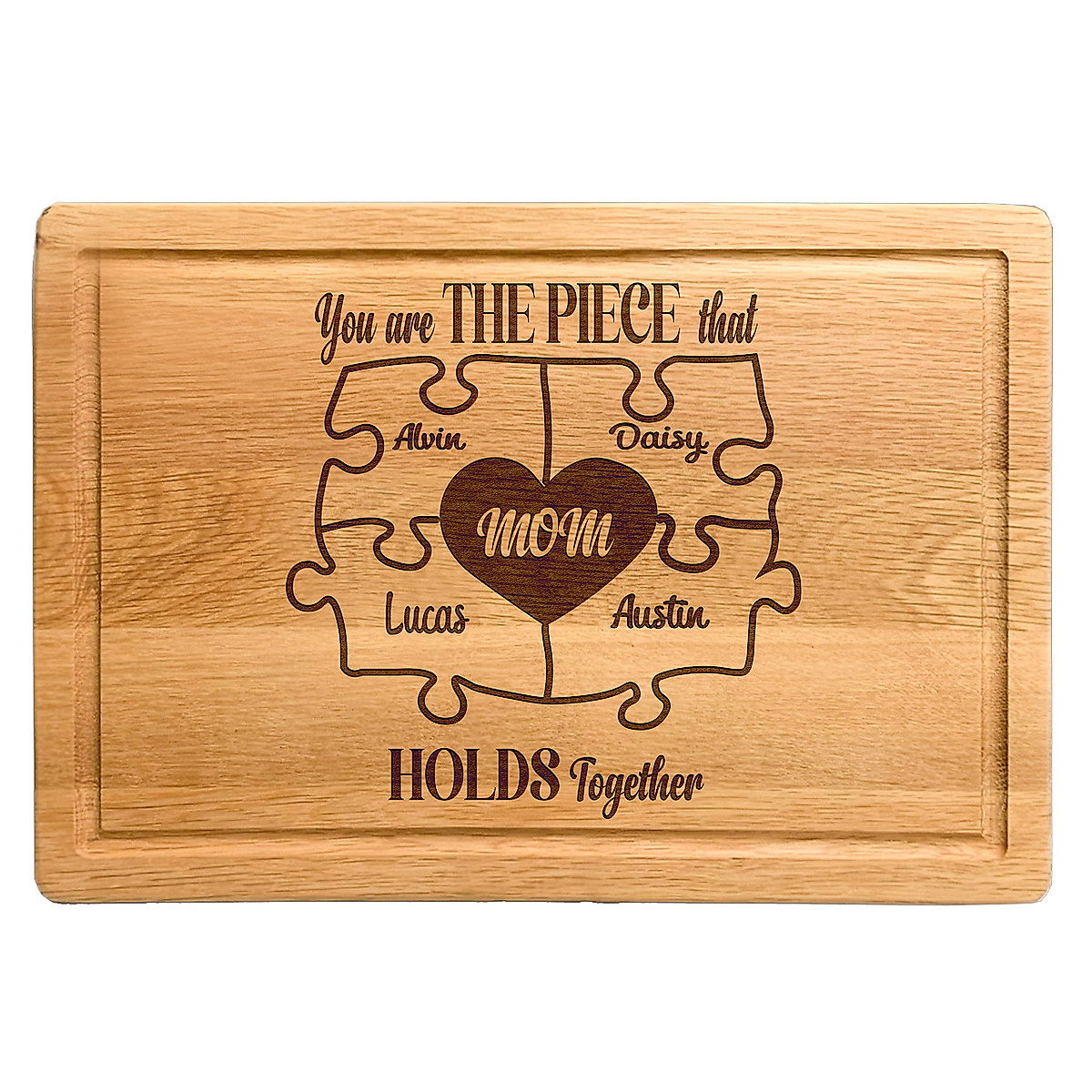 Mothers Day Gifts for Mom, Personalized Mom Puzzle Cutting Board with Custom Kids Names, Personalized Gifts for Mothers, Mom Cutting Board for Birthday, Christmas, Grandma Gifts from Grandkids
