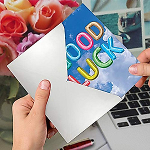 The Best Card Company - Cute Good Luck Card with Envelope - Colorful Sky and Balloons, Kids Greeting (Not 3D or Raised) - Inflated Messages Good Luck C5651SGLG