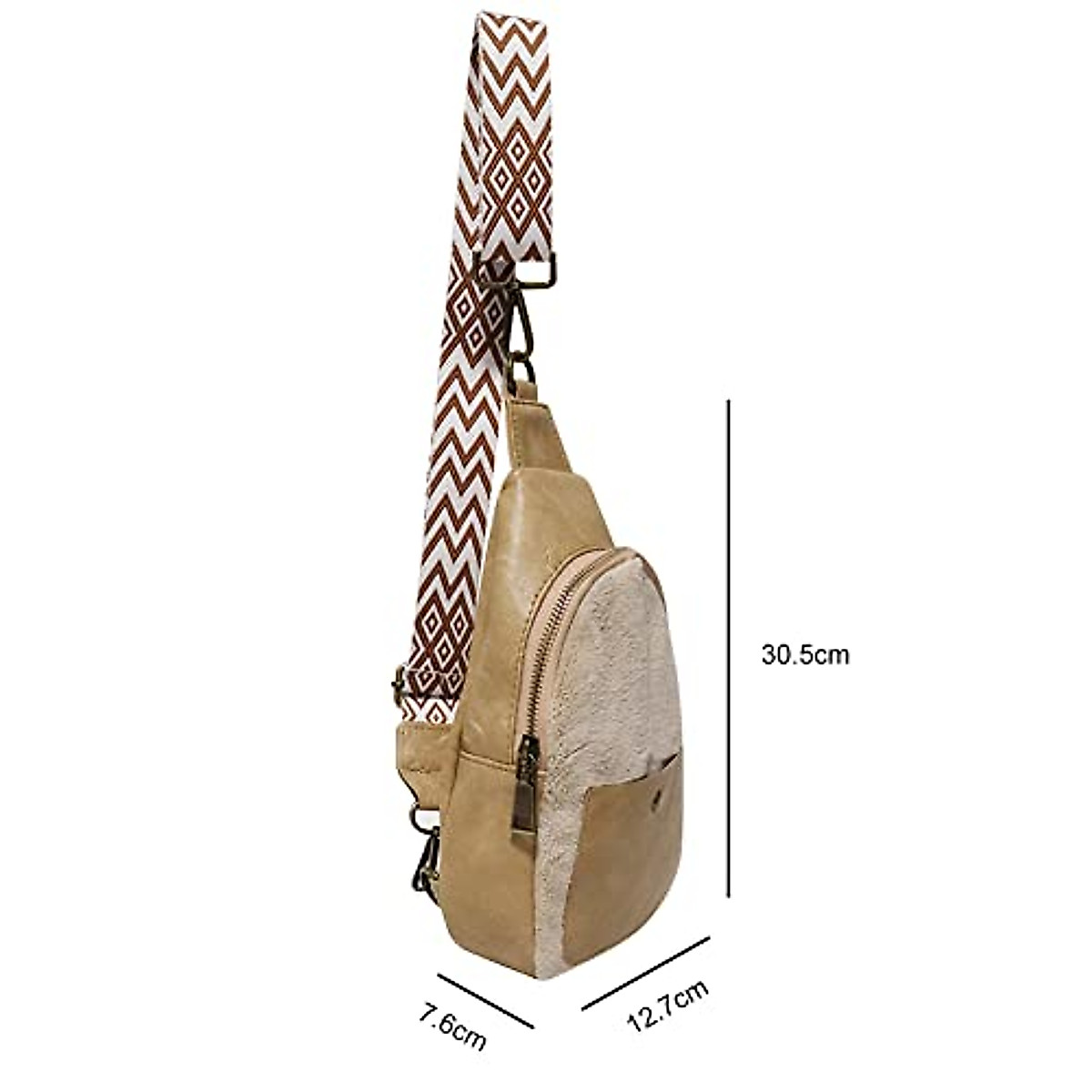 Sling Bag for Women PU Leather Crossbody Plush Splicing Satchel Chest Daypack Shoulder Backpack Cycling Hiking Travel