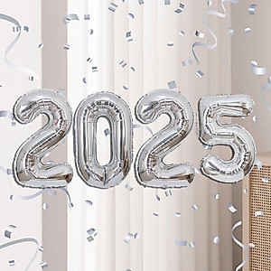 16 Inch 2025 Balloons Number 2025 Foil Balloons for New Years Eve Party Supplies Anniversary Party Graduation Decorations Home Office Decoration, Silver
