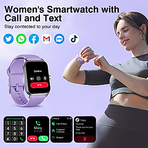 Quican Smart Watches for Women, iOS Android Phones Compatible, Waterproof Fitness Tracker Smartwatches with Call, Alexa Voice, Heart Rate Monitoring, Sleep Tracking, 1.8 Inches (Wisteria)