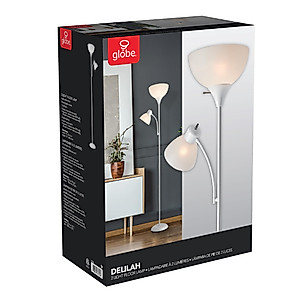 Globe Electric 67136 72" Torchiere Floor Lamp + Adjustable Reading Light, Matte White, Frosted Plastic Shade, 3-Step Rotary Switch on Floor Lamp Socket, Home Improvement, Home Office Accessories