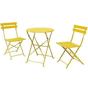 Grand patio 3-Piece Bistro Set Folding Outdoor Furniture Sets with Premium Steel Frame Portable Design for Bistro & Balcony, Yellow