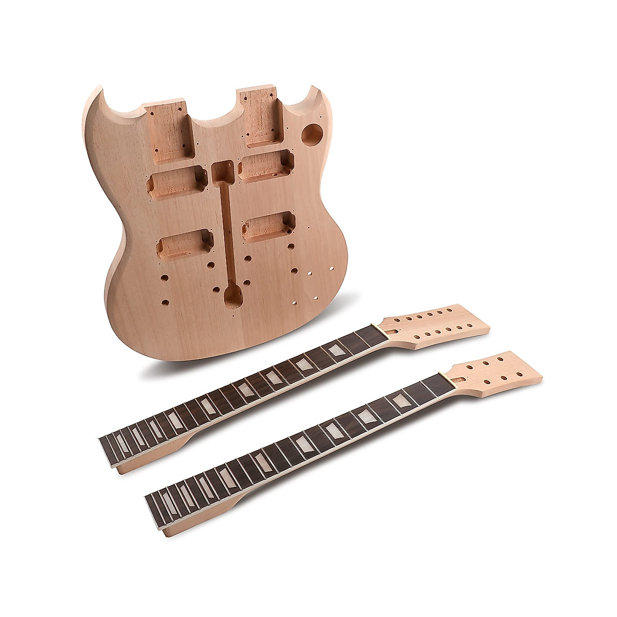 Fistrock DIY Electric Guitar Kit Double Neck Guitar Kits Beginner Kits 12 String Right Handed with Mahogany Body Mahogany Neck Rosewood Fingerboard Chrome Hardware Build Your Own Guitar.