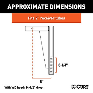 CURT 17125 Replacement Weight Distribution Hitch Shank, 2-Inch Receiver, 14-1/2-Inch Drop , black