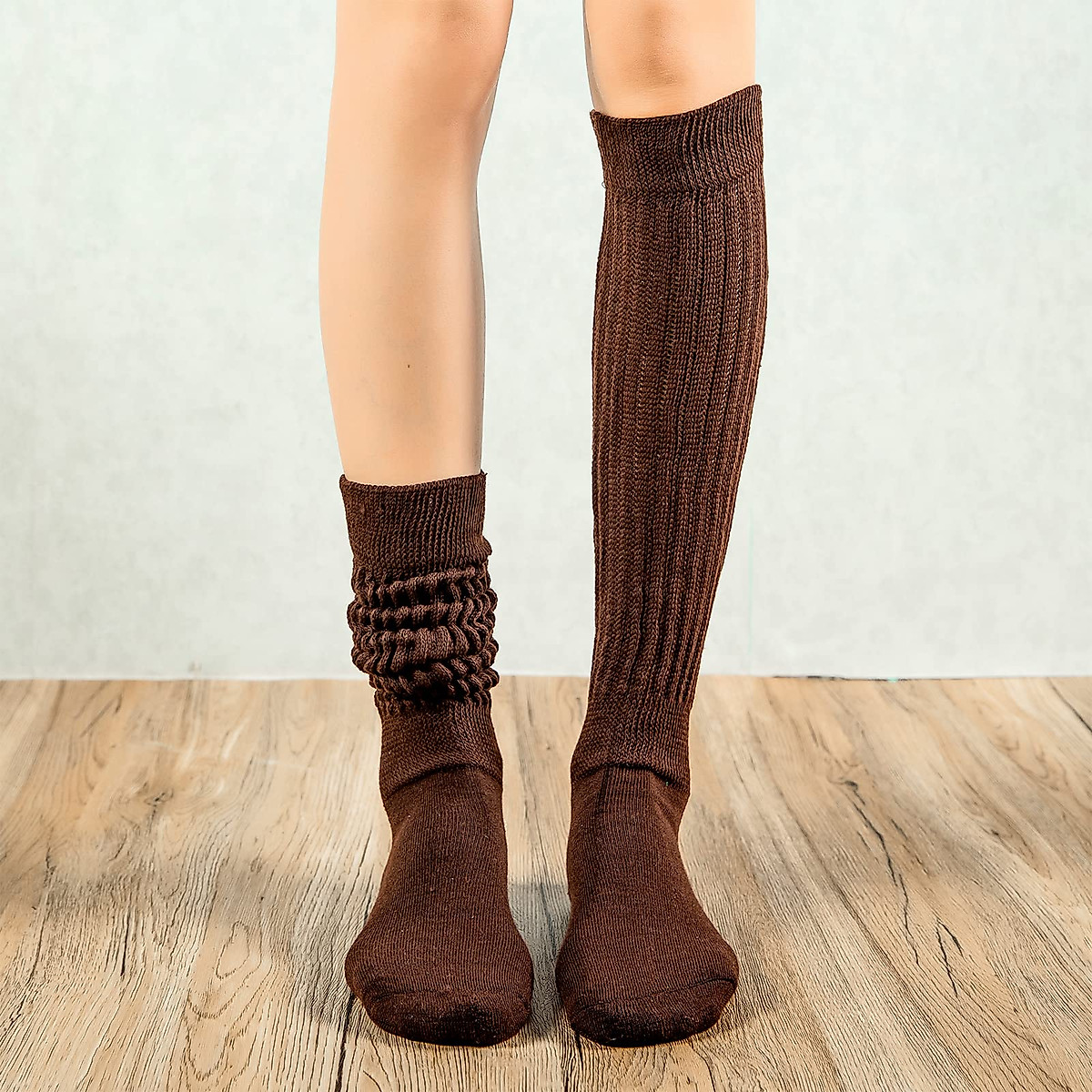 Womens Slouch Socks Extra Long Scrunch Socks for Girls Winter Knee High Socks Knit Boot Socks Bulk Pack Stacked Socks Brown