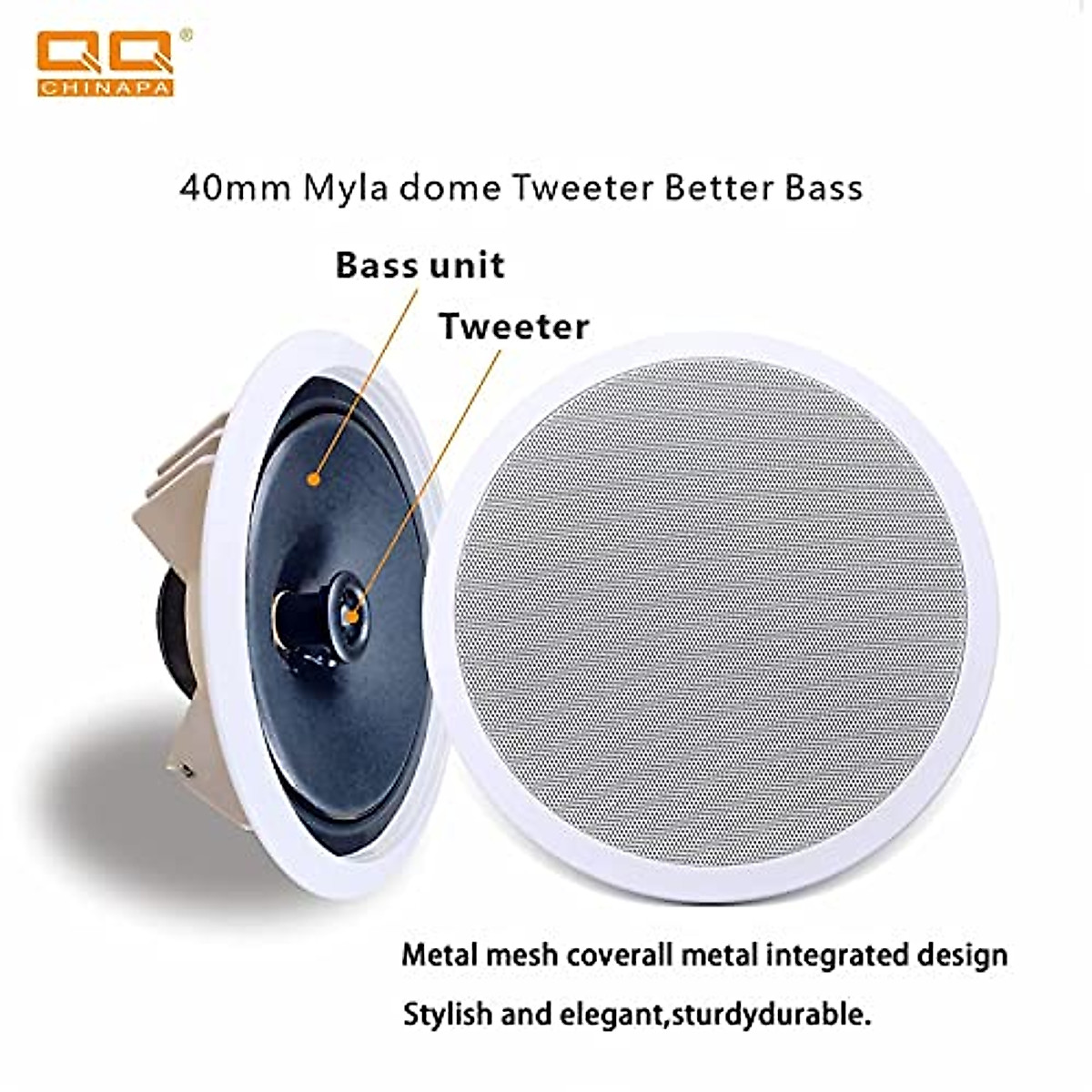 QQCHINAPA LTH-8115S 5" Woofer 2-Way in Ceiling in Wall Speaker, 1-Inch 40mm Myla Dome Tweeter Better Bass, 8 Ohm Impedance-6" Cutout Diameter,with 130-18kHz Frequency (White) (5")…