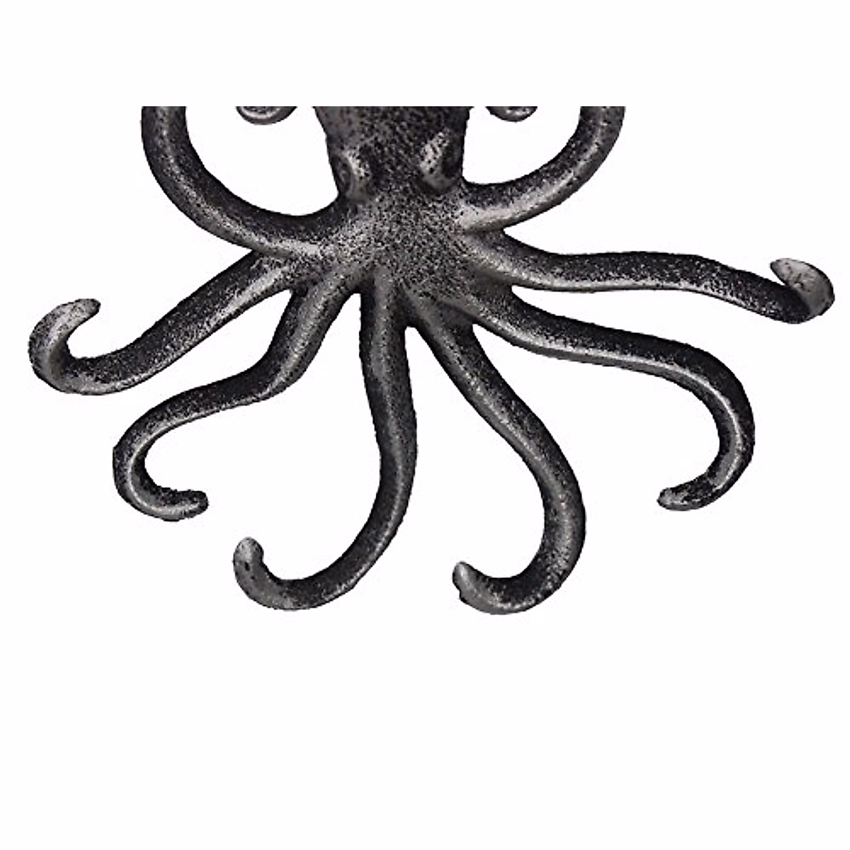 Handcrafted Nautical Decor Rustic Silver Cast Iron Wall Mounted Octopus Hooks 7" - Rustic Wall Art - Nauti