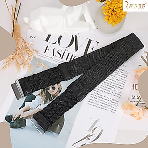 JASGOOD Straw Woven Elastic Belt Summer Boho Braided Dress Belt Women Stretch Waist Belt, C-Black, Fit Waist 30"-34"