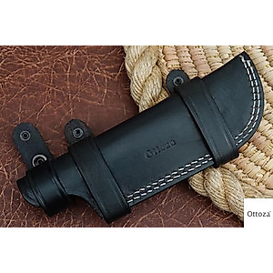 Ottoza Handmade Leather Knife Sheath RIGHT HAND Bushcraft Knife Sheath - Hunting Knife Sheath - Survival Knife Sheath - Fixed Blade Knife Sheath Horizontal Carry Black TOP GRAIN LEATHER No:158