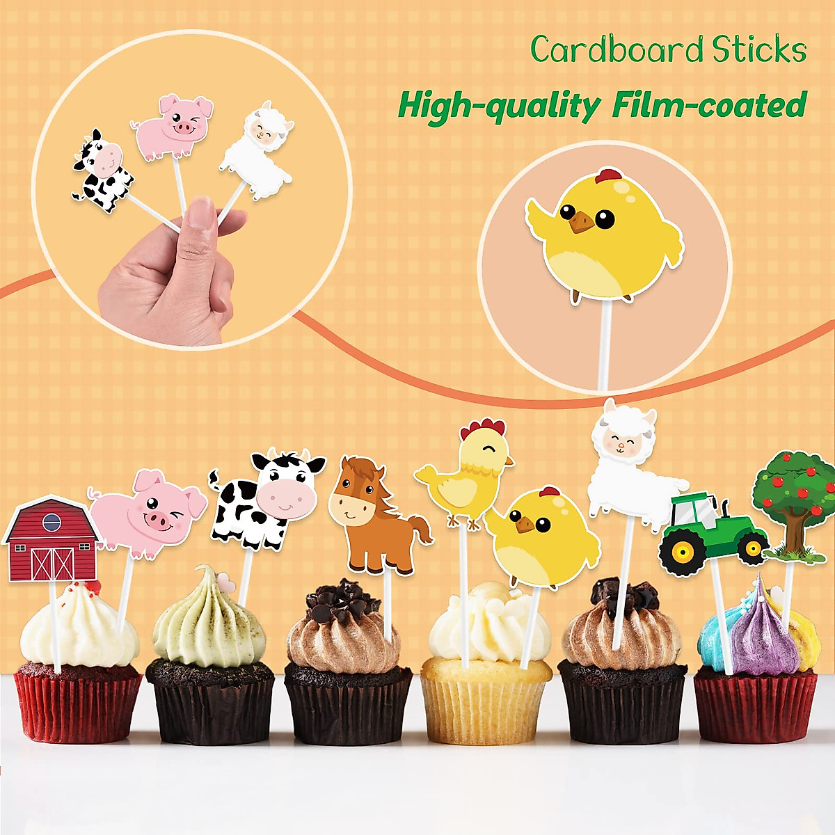 WERNNSAI Farm Cupcake Topper - 36 PCS Farm Animals Cake Topper Party Decorations for Kids Birthday Baby Shower Barnyard Cartoon Cupcake Topper Picks Party Supplies