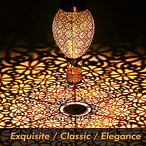 Solar Hanging Lanterns Outdoor, JOYCREATOR Retro IP65 Solar Lanterns Outdoor Waterproof Decorative, Metal LED Solar Outdoor Lantern Garden Patio Yard Decor (Hot Air Balloon)