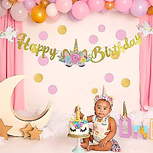 Unicorn Happy Birthday Banner Unicorn Party Supplies Decorations for Birthday Party Cute Fantasy Fairy Girls Party Home Decor