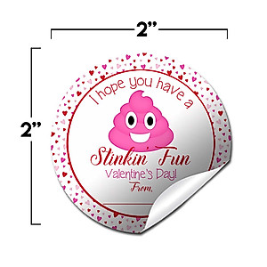 Stinkin’ Fun Pink Poop Emoji Valentine Party Favor Sticker Labels for Girls, 40 2" Party Circle Stickers by AmandaCreation, Great for Classroom Valentines, Envelope Seals, Gifts & Treats