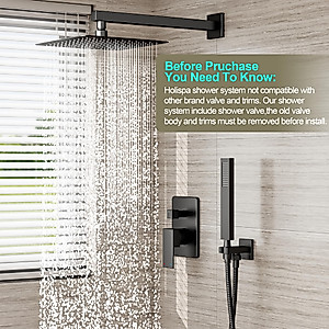 HoliSpa Black Shower System, Shower Faucet Set with 10-Inch Rain Shower Head and Handheld, Wall Mounted High-Pressure Shower Head Set, Shower Combo Set with Shower Valve and Shower Trim, Matte Black
