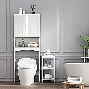 AWQM Over The Toliet Storage, Bathroom Over Toliet Storage Cabinet with Shelves and Doors, Bathroom SpaceSaver Organizer - White