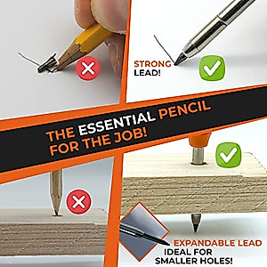 THORVALD Carpentry Pencil Set for Carpenter - Incl. 7 Leads + Sharpener - Solid Mechanical Pencils with Fine Point/Wood Marker/Best Marking tools for Construction/Carpenters/Drawing/Scriber