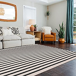 LEEVAN Black and White Striped Outdoor Area Rug 4x6 ft Patio Rugs Washable Woven Cotton Boho Living Room Rug Farmhouse Collection Large Floor Carpet for Courtyard/Bedroom