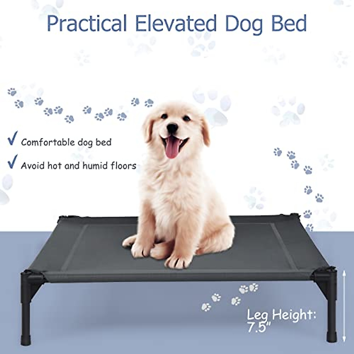 PETSITE Cooling Elevated Dog Bed, Portable Raised Dog Cot Bed with Removable Canopy, Outdoor Pet Hammock Bed for Small, Medium & Large Dogs