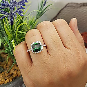 Dazzlingrock Collection 7.5 mm Cushion Lab Created Emerald & Round White Diamond Halo Engagement Ring for Women in 14K Yellow Gold Size 8