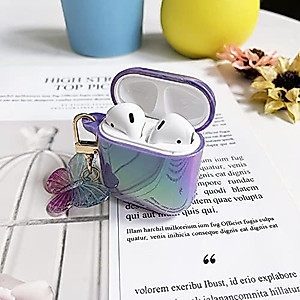 Fycyko Compatible with AirPods Case Cover,Butterfly Colorful Cute Luxury Plating for AirPod Case with Keychain Soft TPU Protective Case for Women Girls Design for AirPods 1&2 Purple