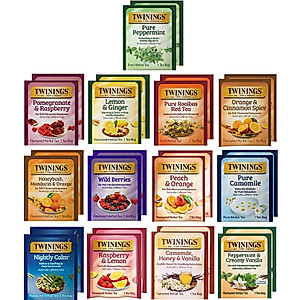 Twinings Herbal Tea Variety Pack - Decaf Tea Sampler - 26 Individually Wrapped Herbal Tea Bags, Pure Peppermint, Camomile, Rooibos Red, Honeybush Mandarin Orange, Plus 9 More Flavors